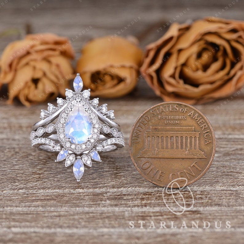 Art Deco Pear Shaped Moonstone Bridal Set 3pcs Unique Natural - Etsy