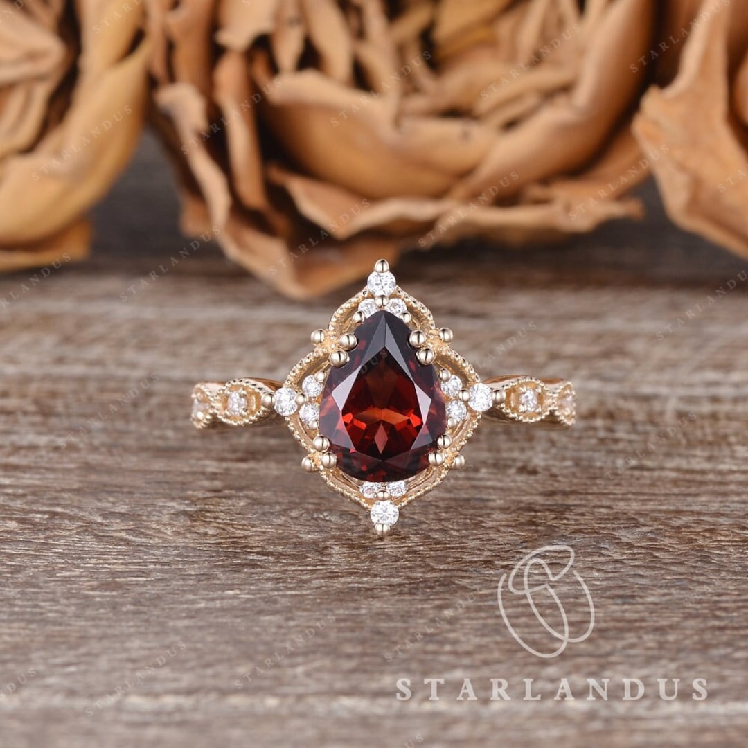 January Birthstone Engagement Ring 1ct Garnet Engagement Ring Rose Gold ...