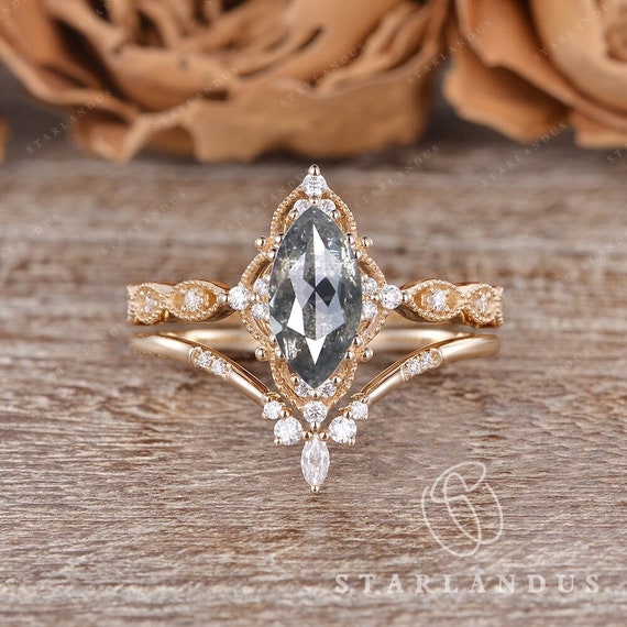 Marquise salt and pepper diamond ring store