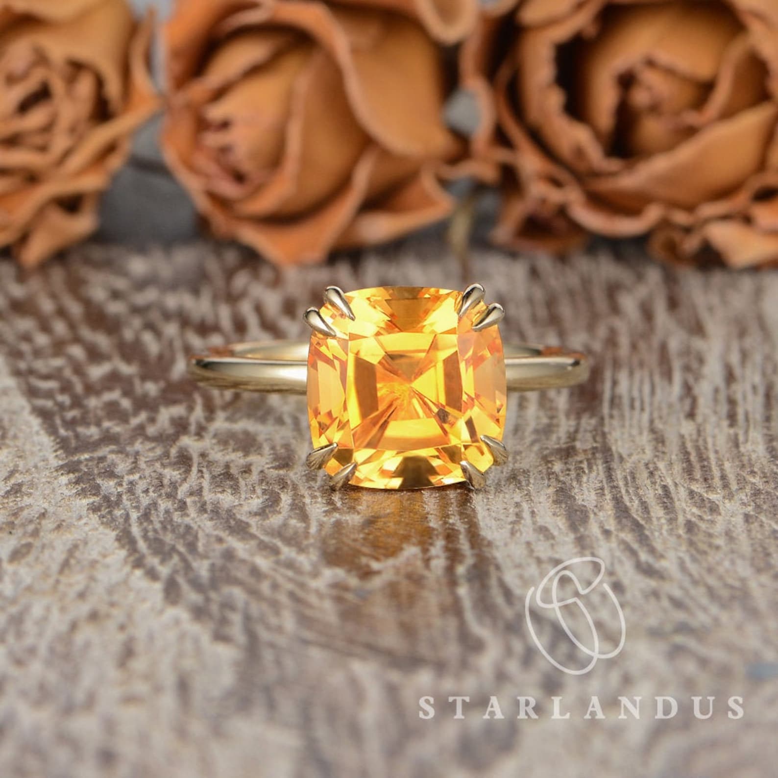 Fine Cut Citrine Ring Cushion Cut Citrine Engagement Ring - Etsy