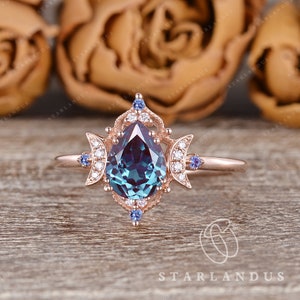 Lab Alexandrite Engagement Ring Rose Gold Mystic Alexandrite Ring ...