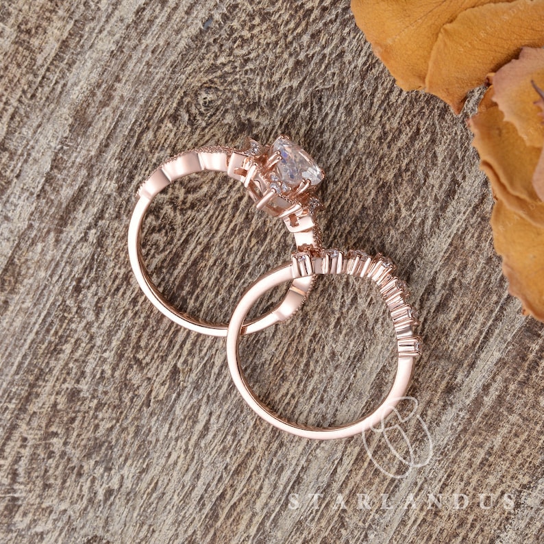 Star Moon Engagement Ring Pear Shaped Wedding Ring Cluster - Etsy