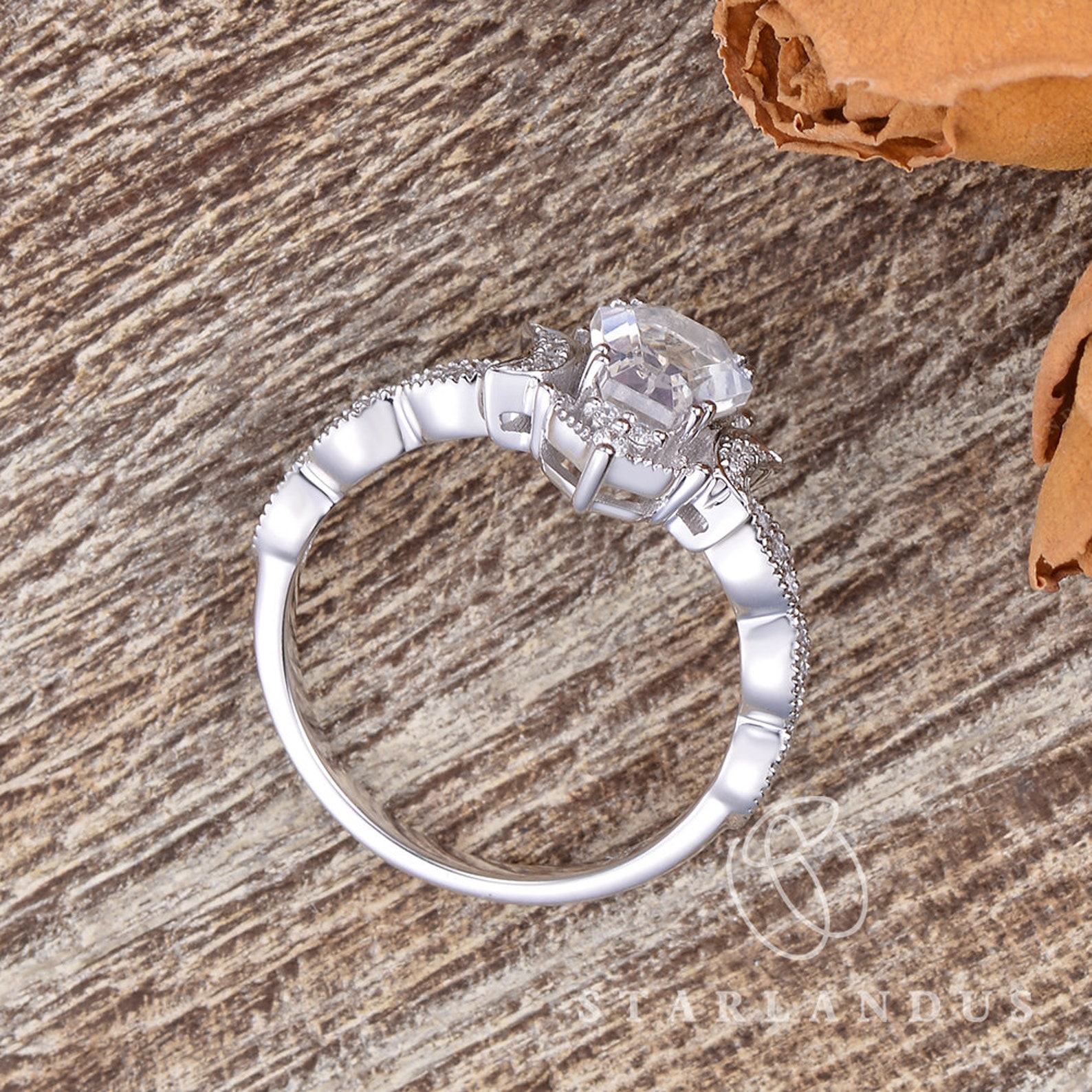 Coffin Cut Moonstone Ring Art Deco Moonstone Engagement Rings Coffin ...