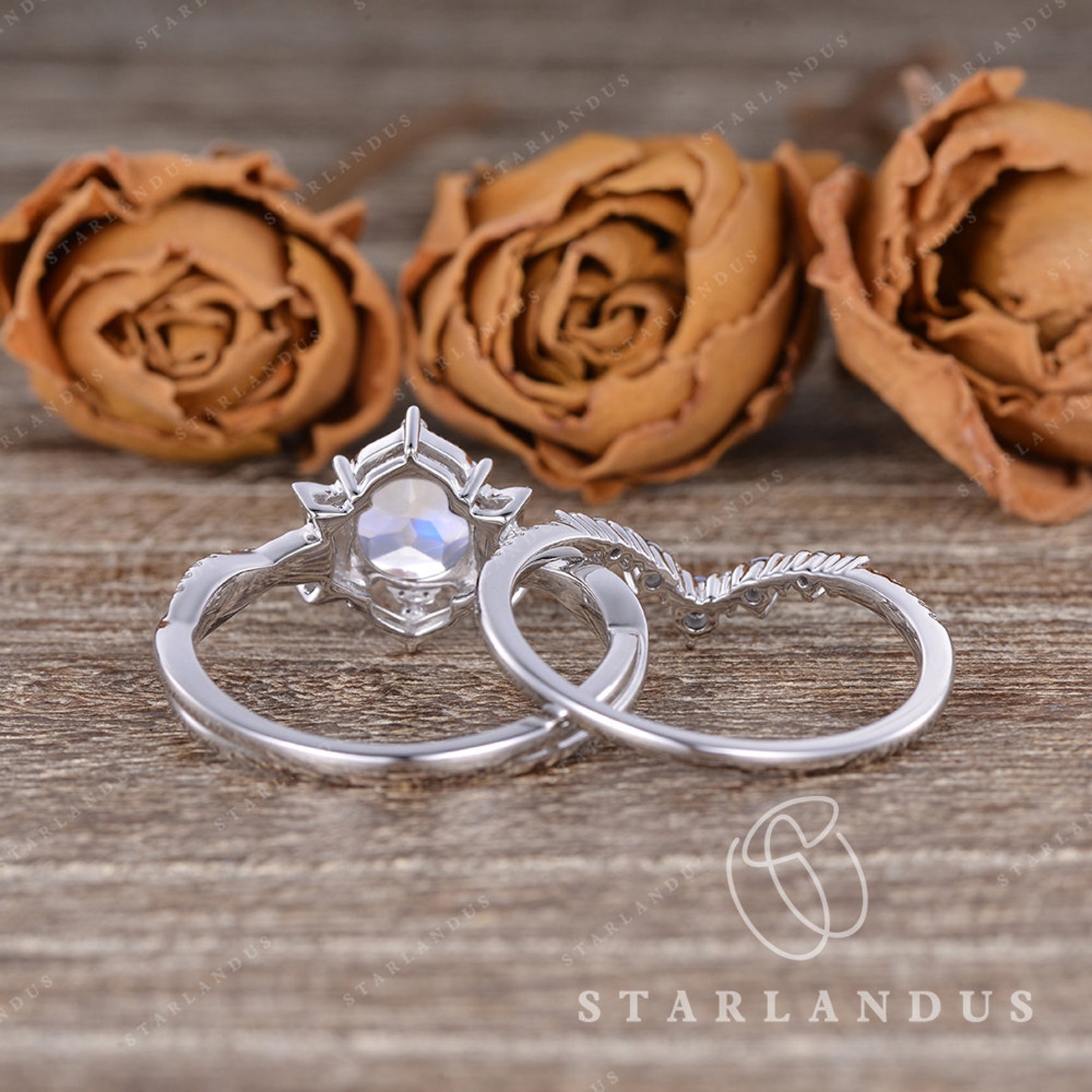 Moonstone Infinity Engaging Ring Set 2pcs Art Deco Engagement - Etsy