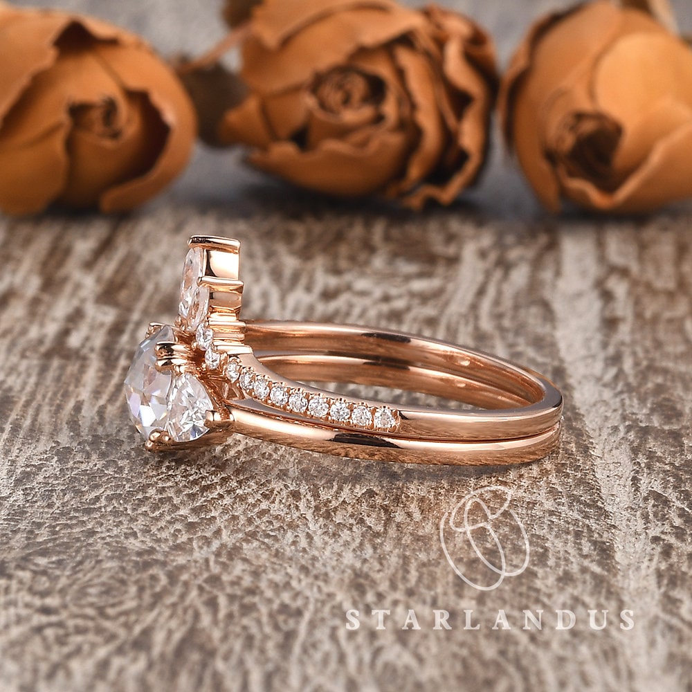 Unique Rose Gold Bridal Set 2pcs Engagement Ring Rose Cut | Etsy