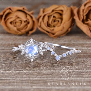 Moonstone Infinity Engaging Ring Set 2pcs Art Deco Engagement Ring ...
