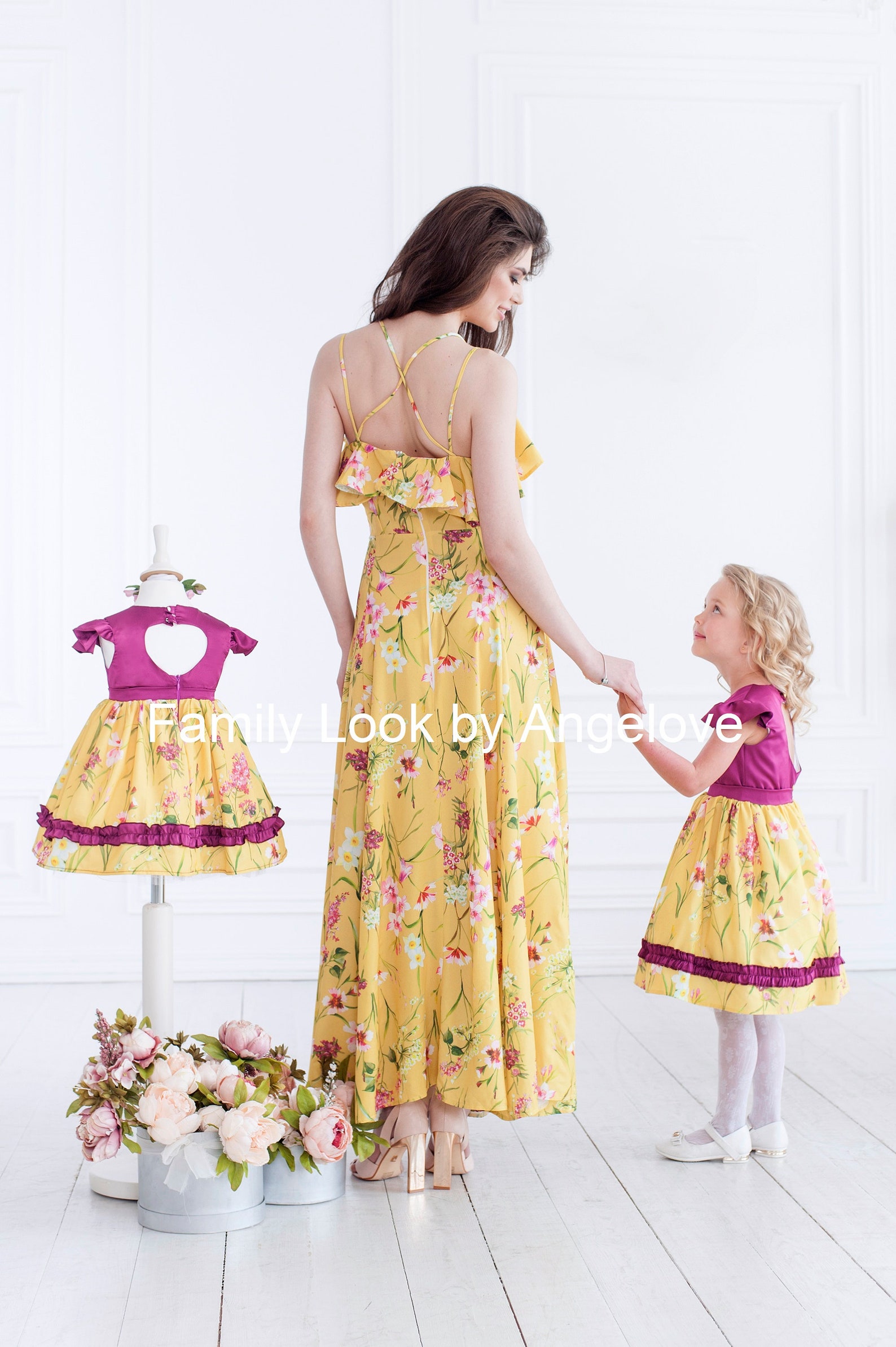 Yellow Mommy and Me Dress Matching Long Dress - Family Outfits- Mother ...