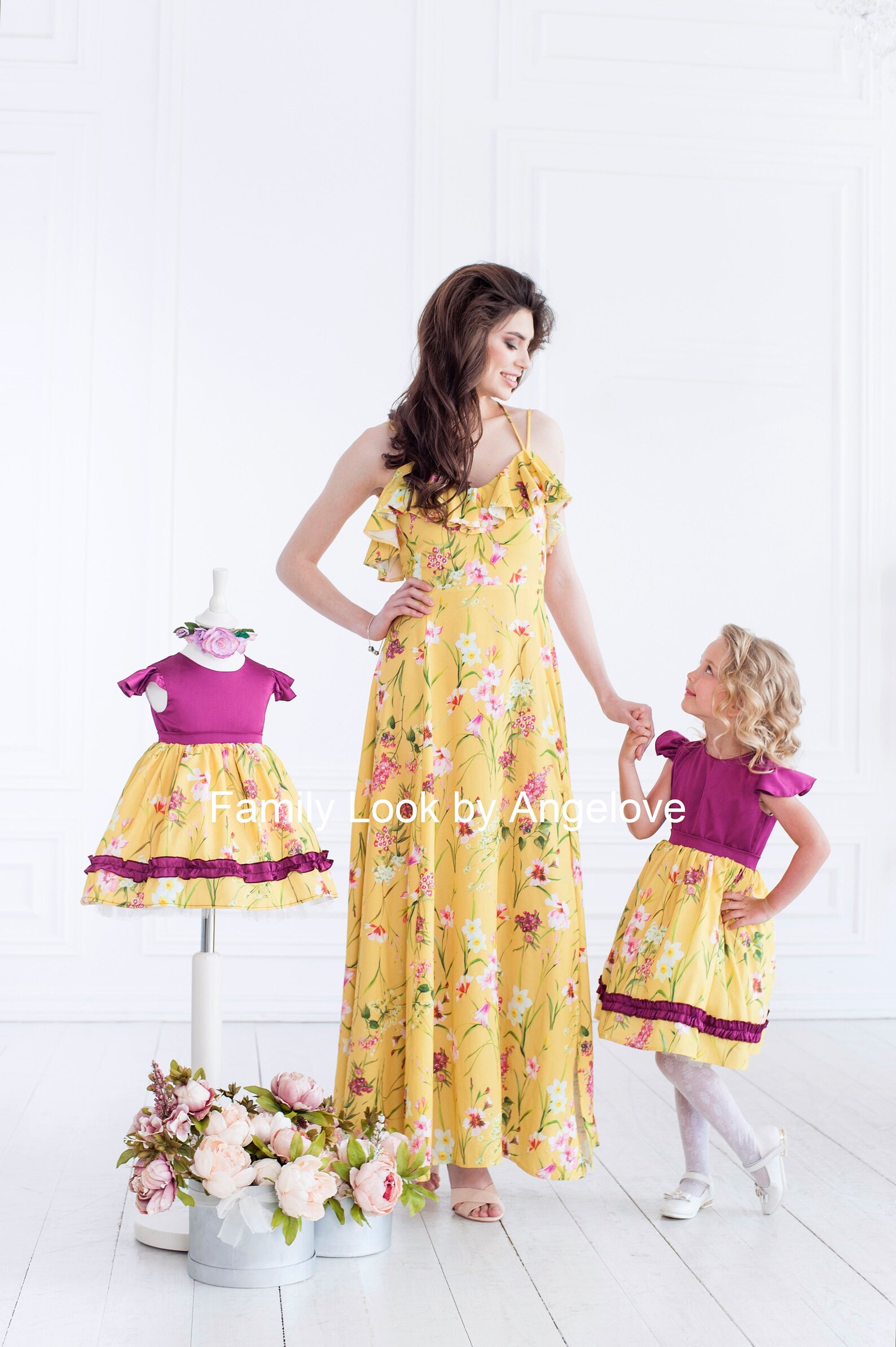 Yellow Mommy and Me Dress Matching Long Dress - Family Outfits- Mother ...