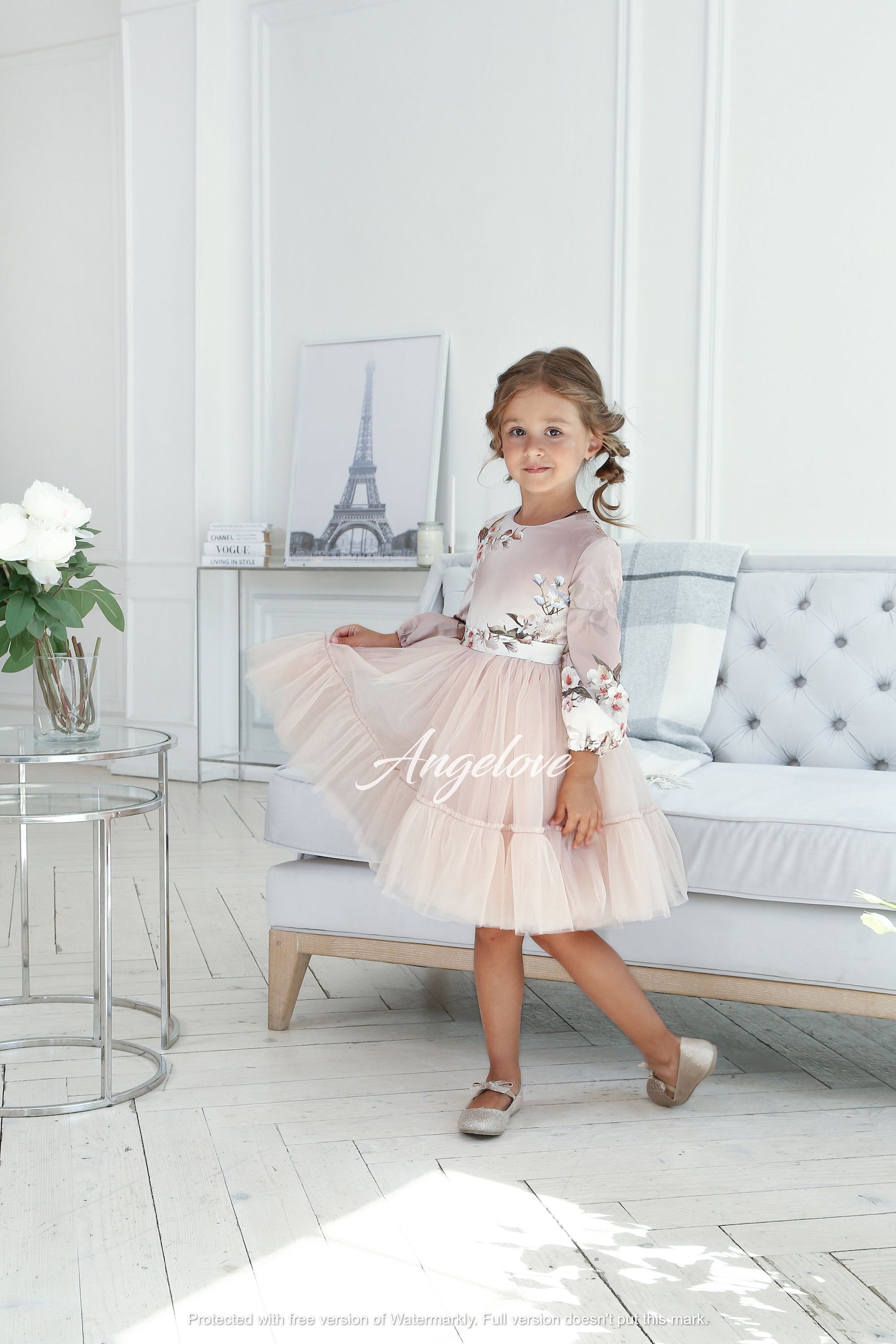 Beige Dress for Little Girl Special Occasion Outfit With - Etsy