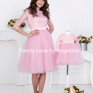 Mommy and Me Matching Pink Lace Dresses - Long Sleeve Tulle Skirt - Etsy