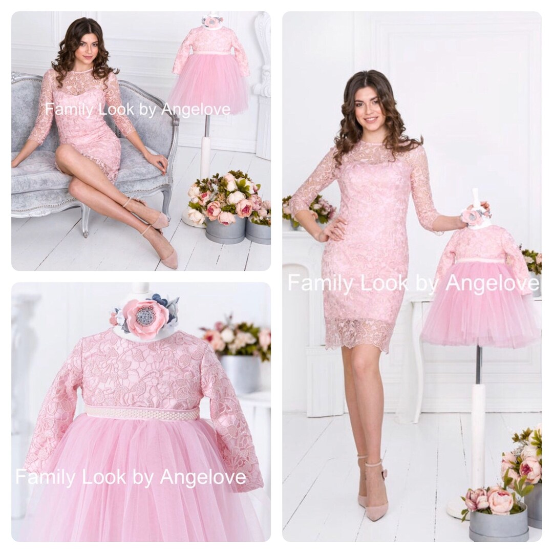 Mommy and Me Dress Outfit Matching Pink Lace Babygirl Mother and ...