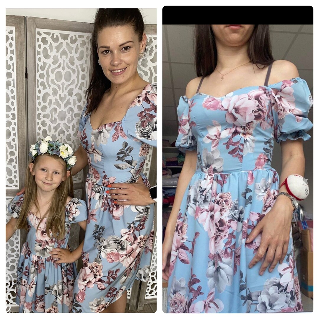 Blue Mommy and Mе Dress Summer Family Outfit Mother and Daughter ...