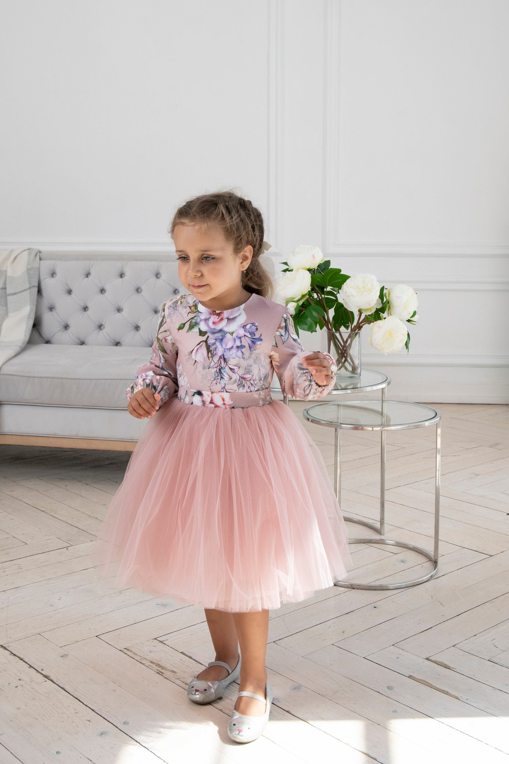 Beige Dress for Little Girl Special Occasion Outfit With - Etsy