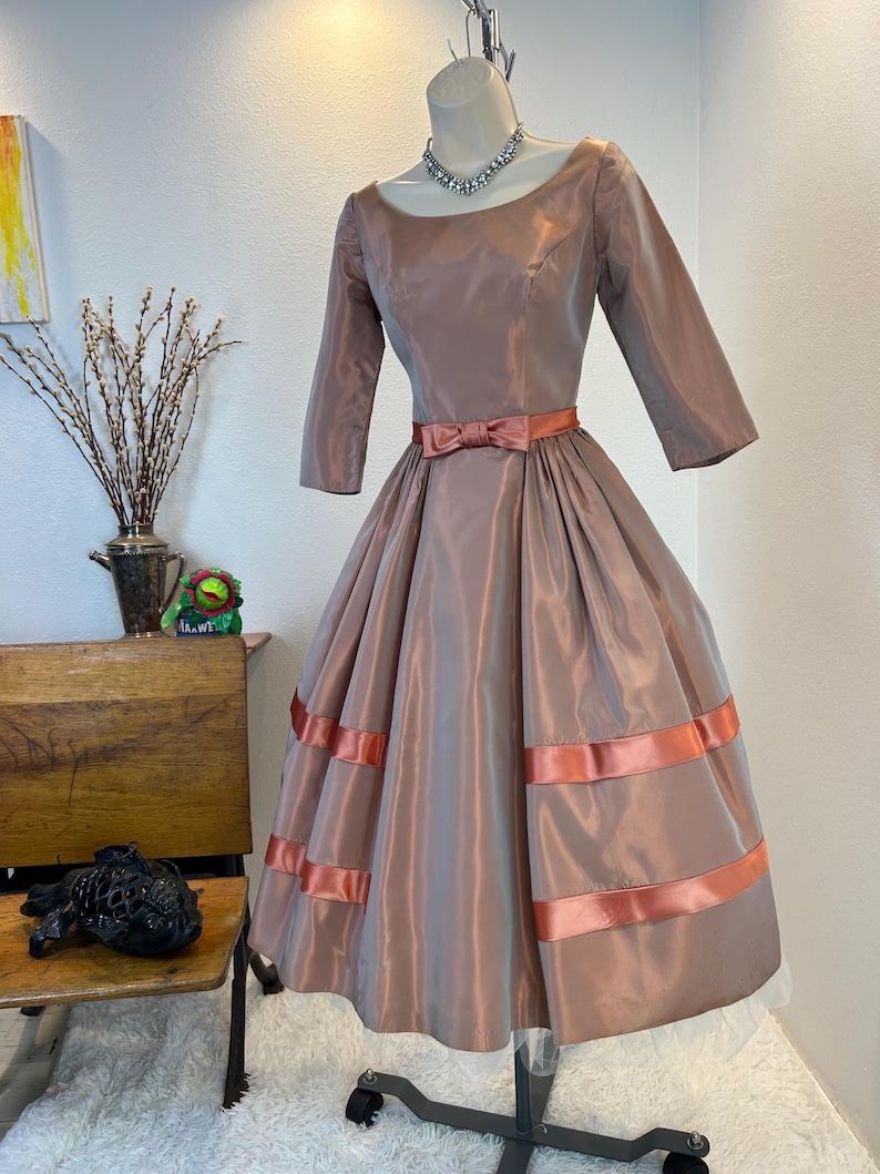 1950s Emma Domb Gown: Iridescent Salmon Satin Party Dress - Etsy