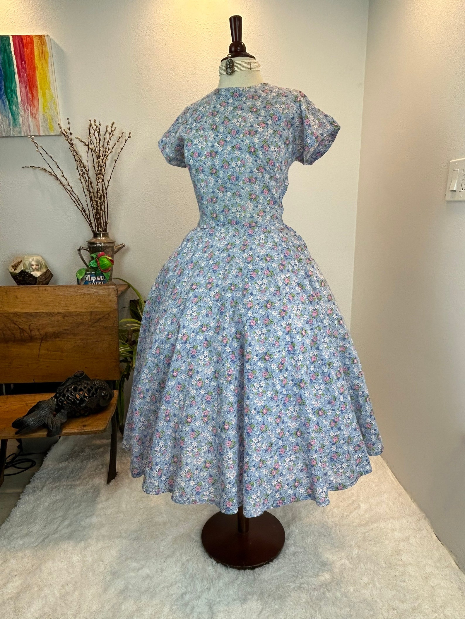 1950s Floral Cotton Fit and Flare Dress - Etsy