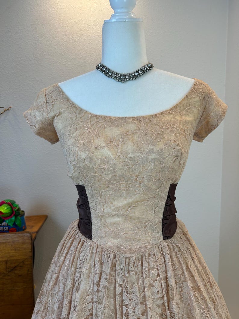 Vintage 1950s Lace Dress - Coffee Taffeta Bubble Bustle, Fit & Flare - Etsy