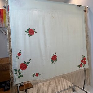 Antique Hand-painted Rose Piano Shawl – Cream Silk, 1920s Fringe - Etsy