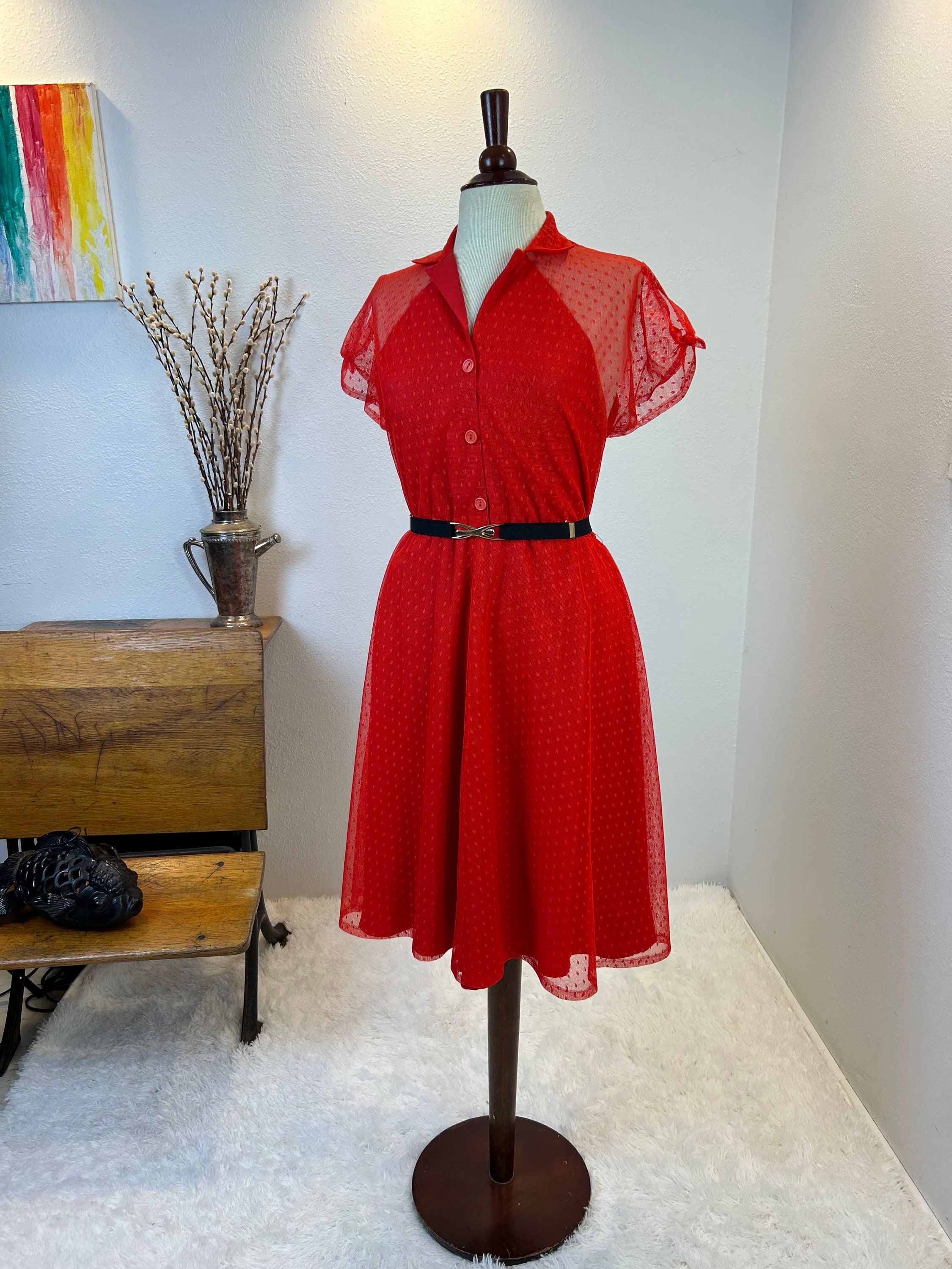 1980s Red Lace Dress, 40s Style - Etsy