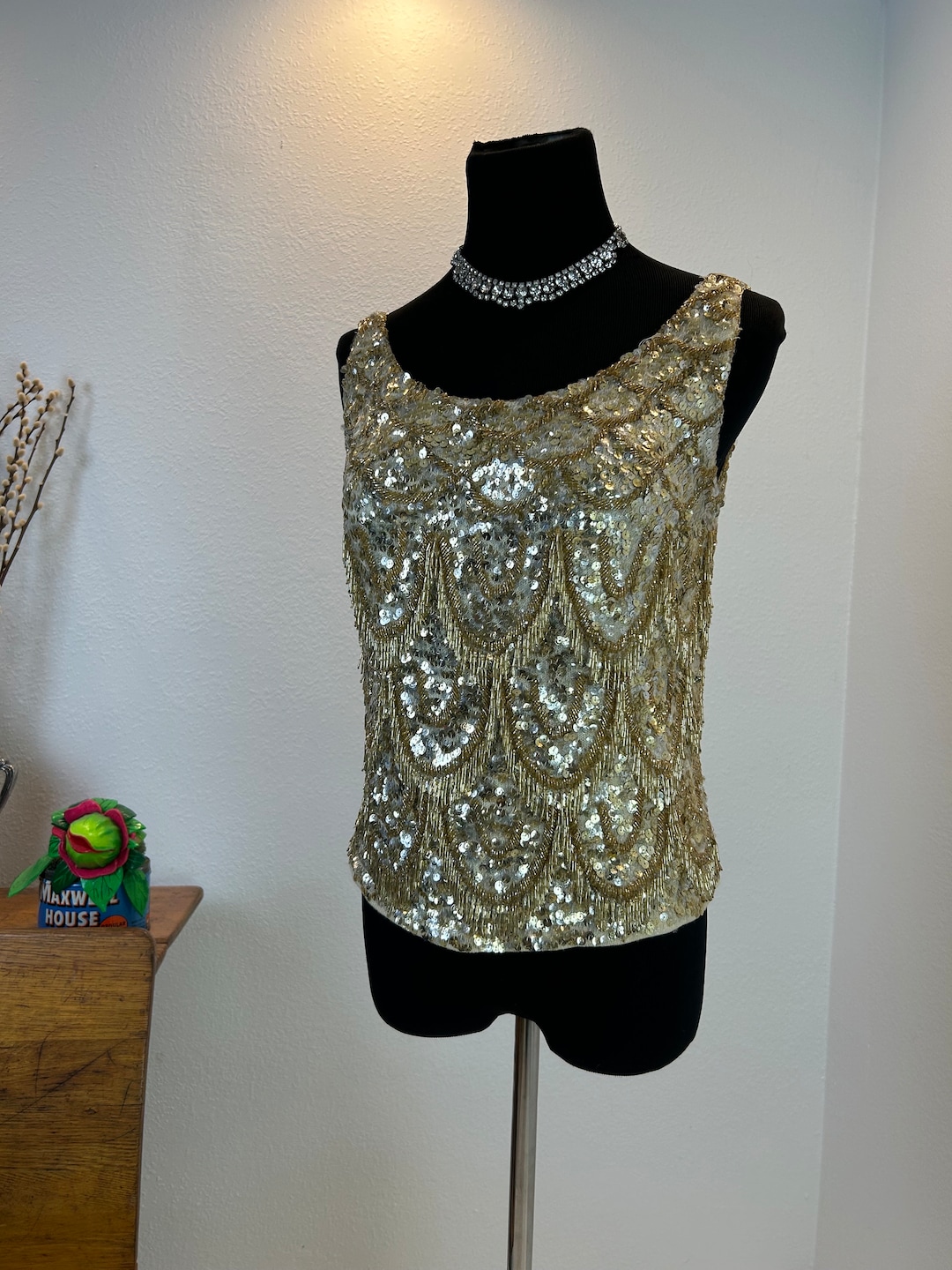 1960s Sequin Blouse / 60s Sequin Top / 1960s Fashion / Vintage Sequin ...