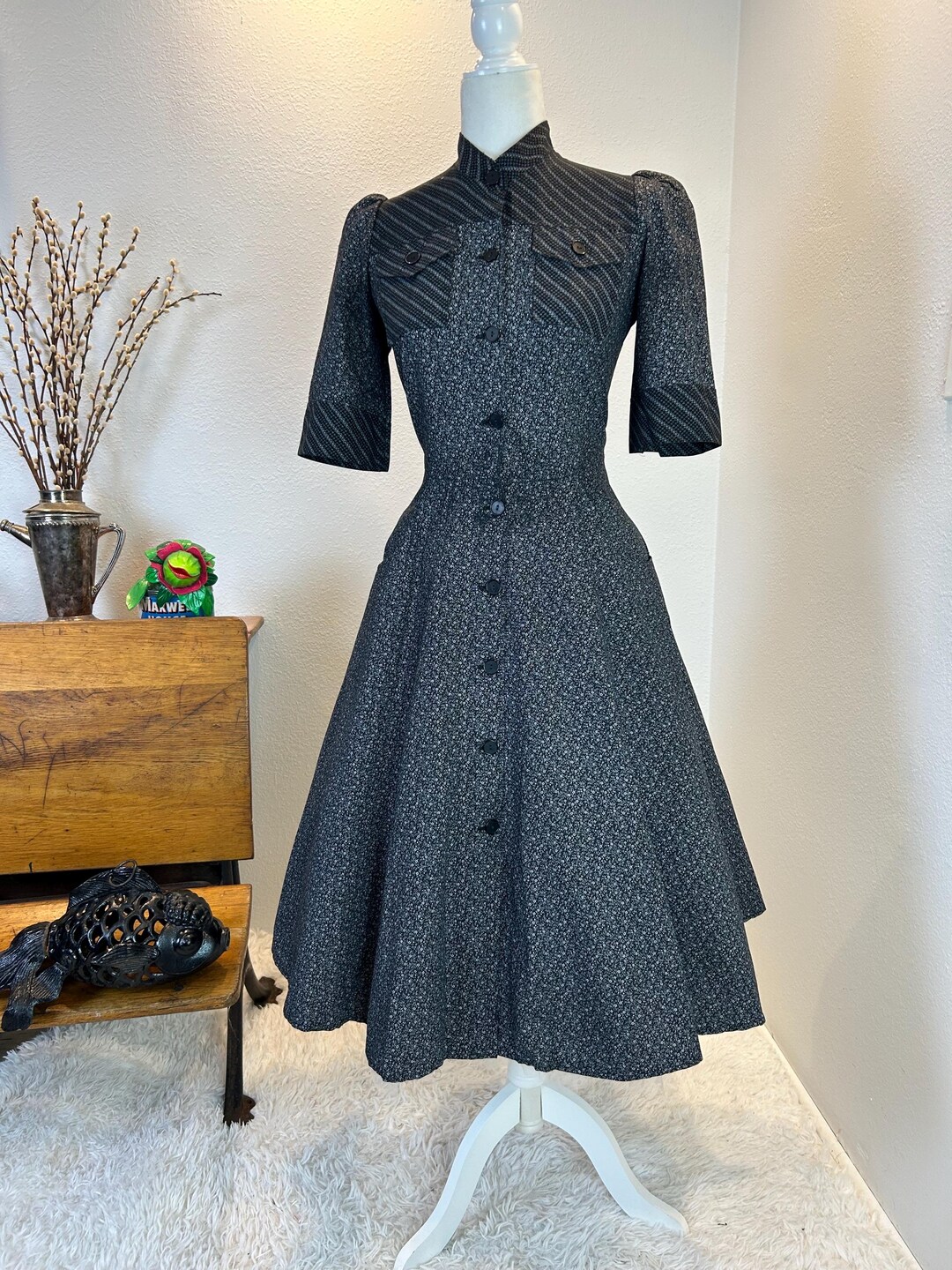 1950s Dress / 50s Dress / New Look Dress / Early 1950s Checker Dress ...