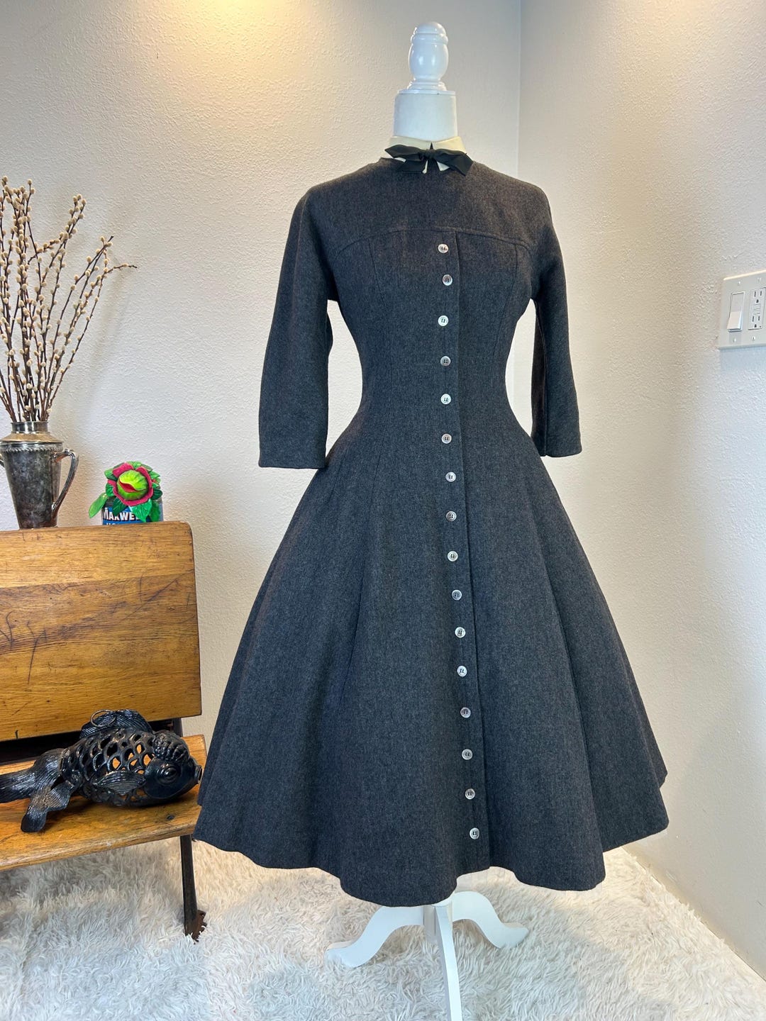 1950s Dress / 50s Dress / New Look Dress / Early 1950s Checker Dress ...