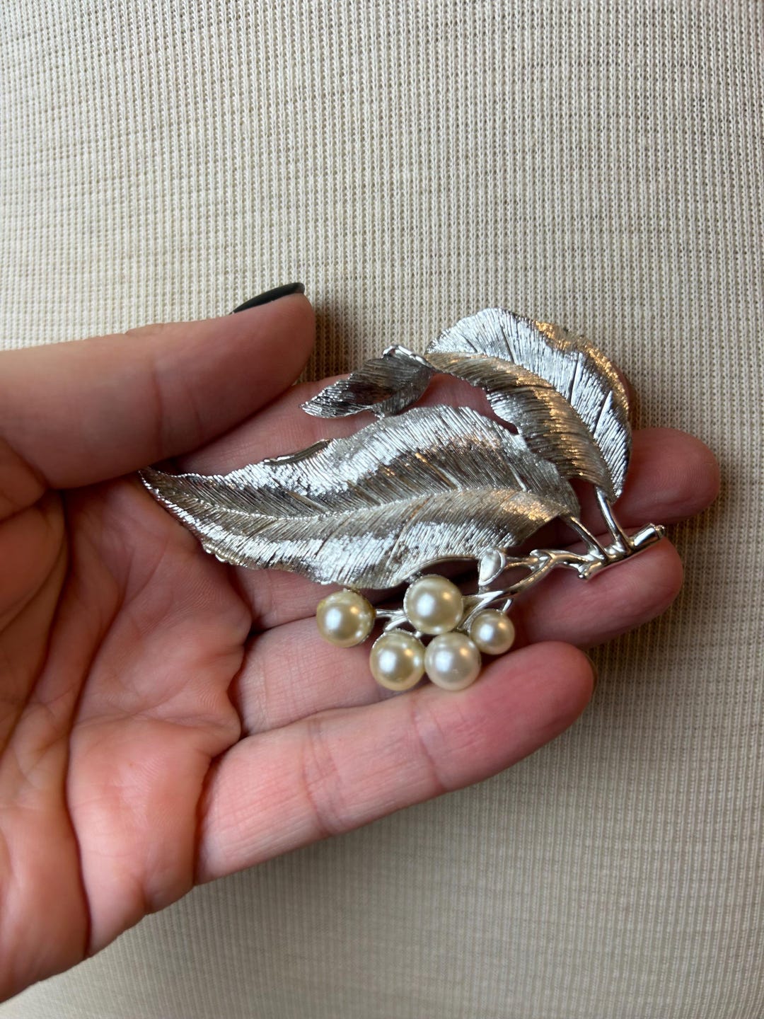 1950s Brooch / Mid Century Brooch/ Leaf Brooch With Pearls / 50s Brooch ...