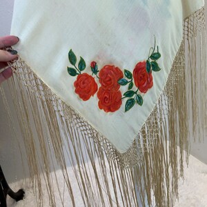 Antique Hand-painted Rose Piano Shawl – Cream Silk, 1920s Fringe - Etsy