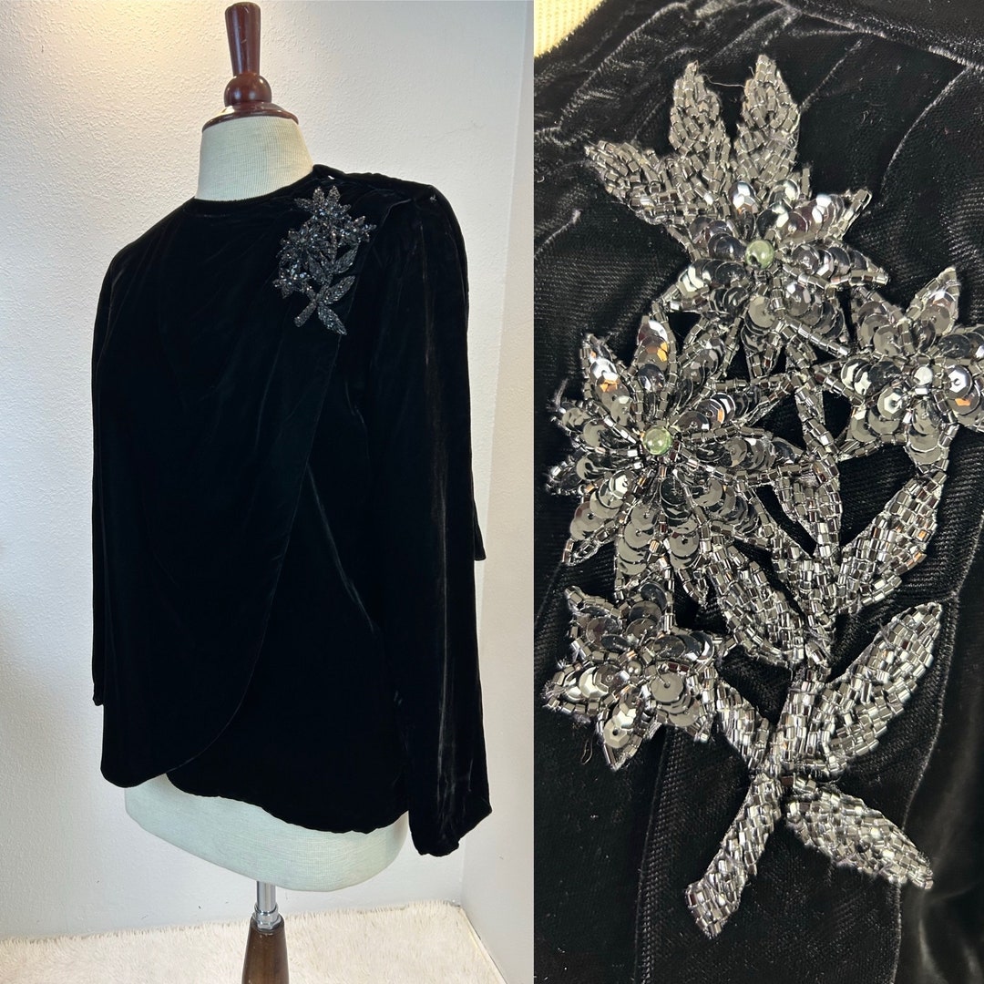 Vintage 1940a Velvet Coat / 1940s Velvet and Sequin Wrap / 1940s Coat ...