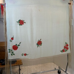 Antique Hand-painted Rose Piano Shawl – Cream Silk, 1920s Fringe - Etsy