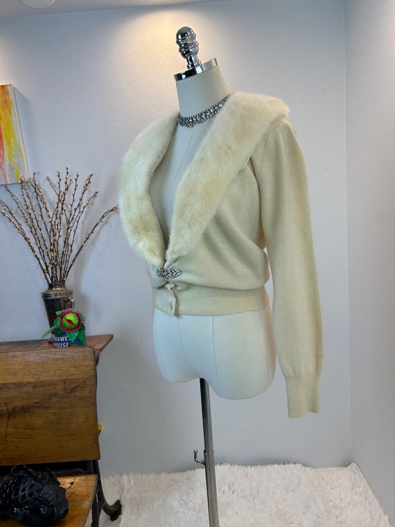 1950s cashmere cardigan with fur / 1960s cashmere fu… - Gem