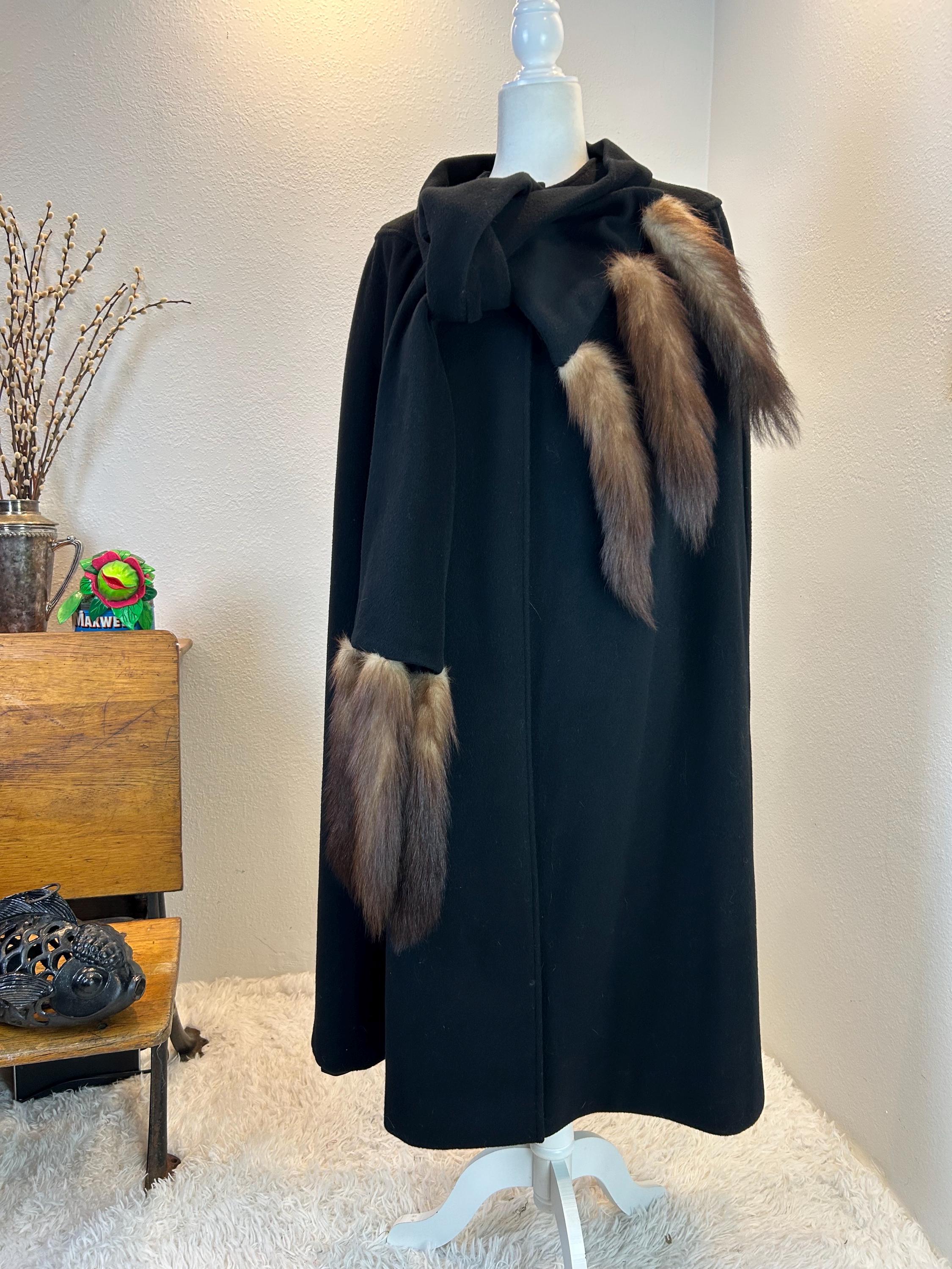 Vintage 1950s Black Cape With Fur Tassels - Etsy