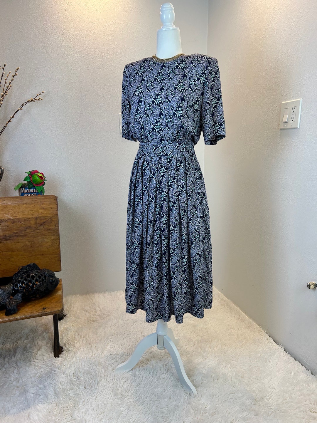 1980s Karin Stevens Floral Rayon Dress, 40s Style - Etsy