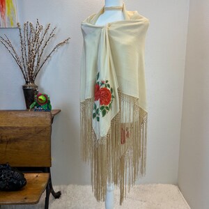 Antique Hand-painted Rose Piano Shawl – Cream Silk, 1920s Fringe - Etsy