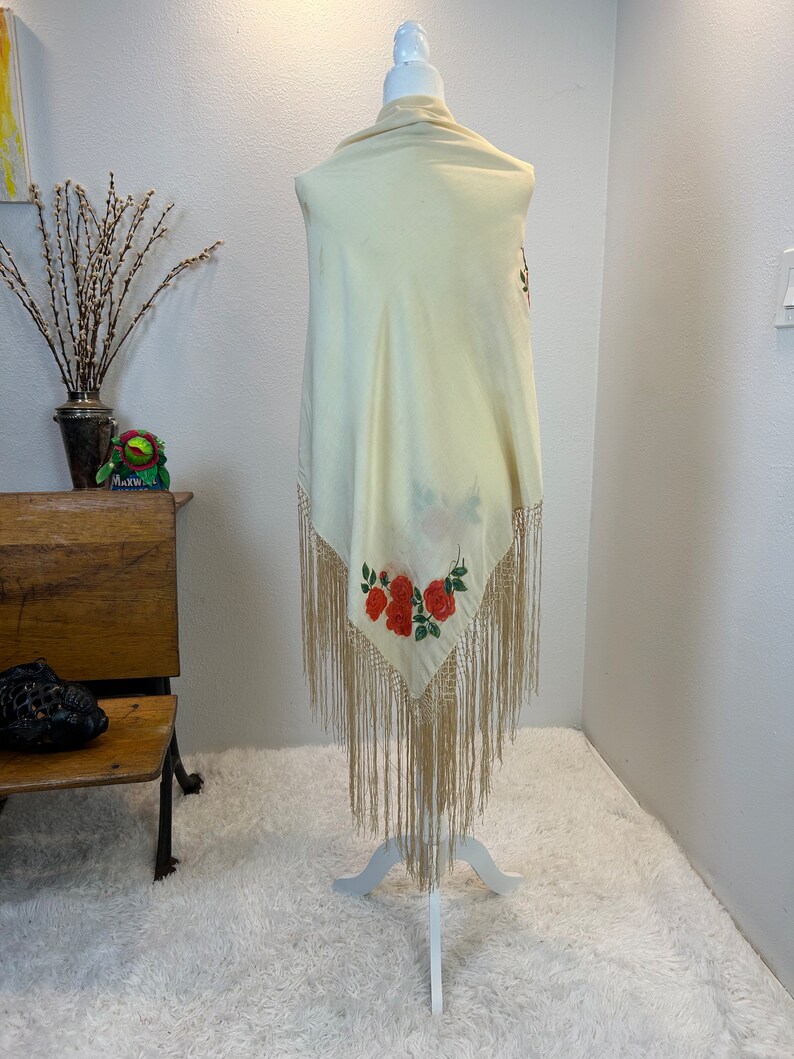 Antique Hand-painted Rose Piano Shawl – Cream Silk, 1920s Fringe - Etsy