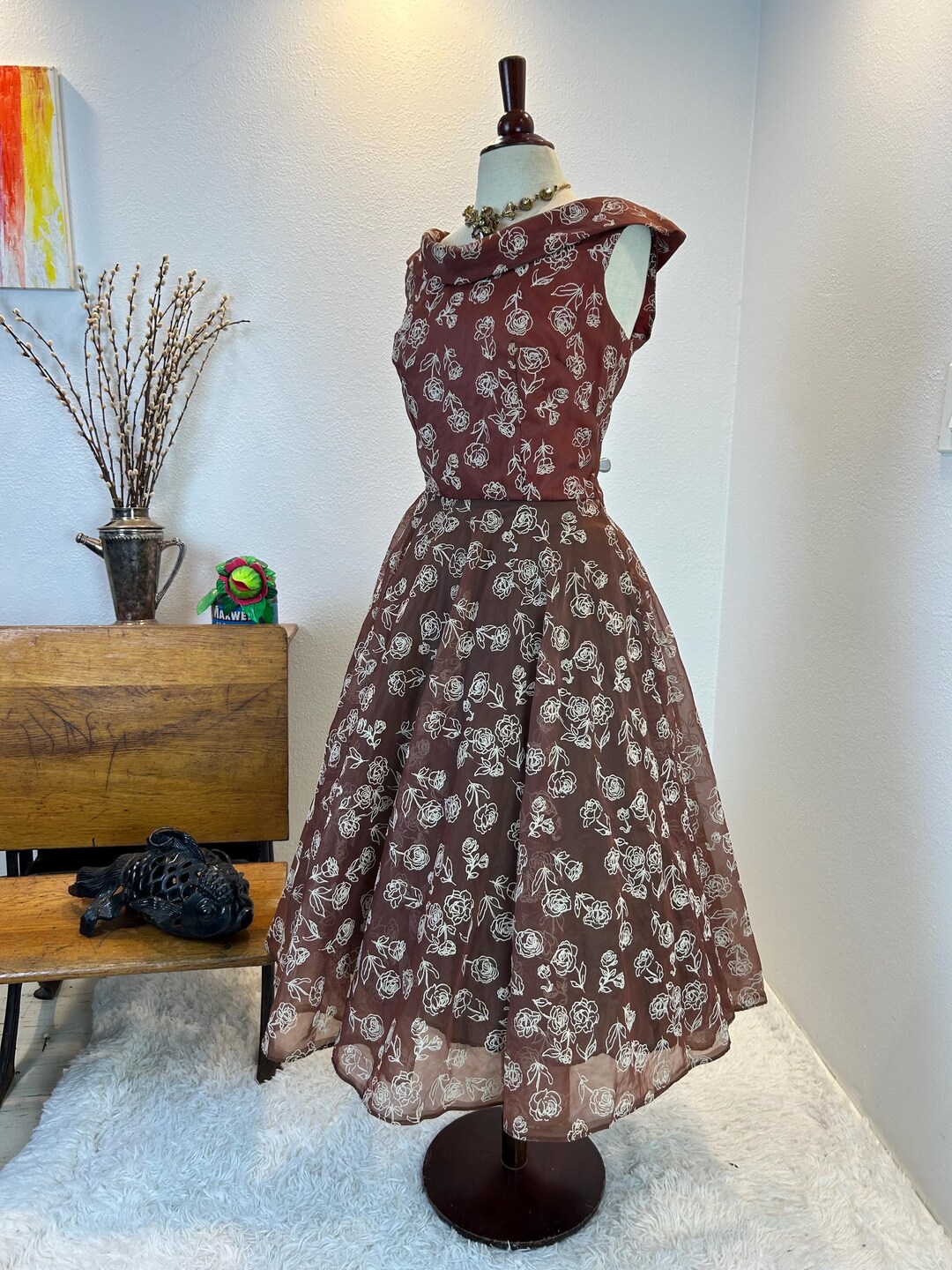 1950s Dress / 50s Dress / 1950s Cocktail Dress / 1950s Rose Dress ...