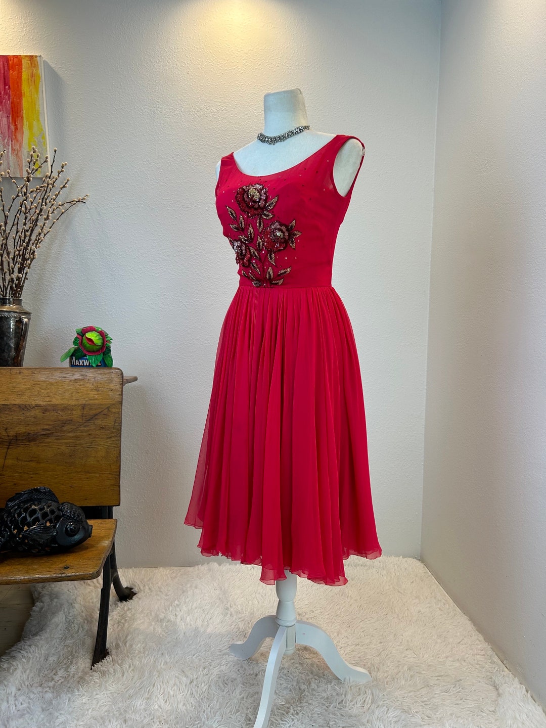 1950s Dress / 1950s Chiffon Dress / 50s Dress / 1950s Fashion / Vintage ...