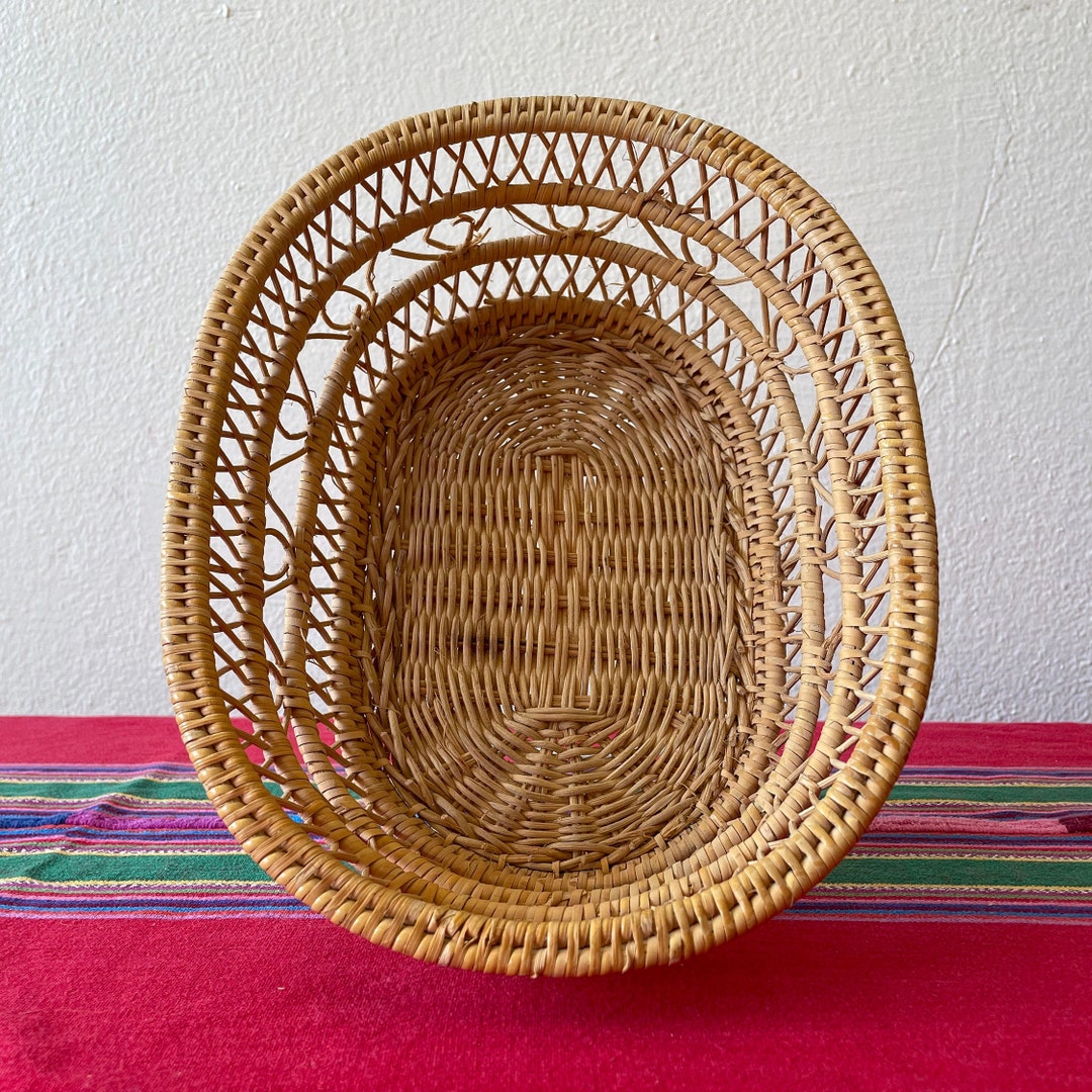 Vintage Open Weave Wicker Basket - Etsy