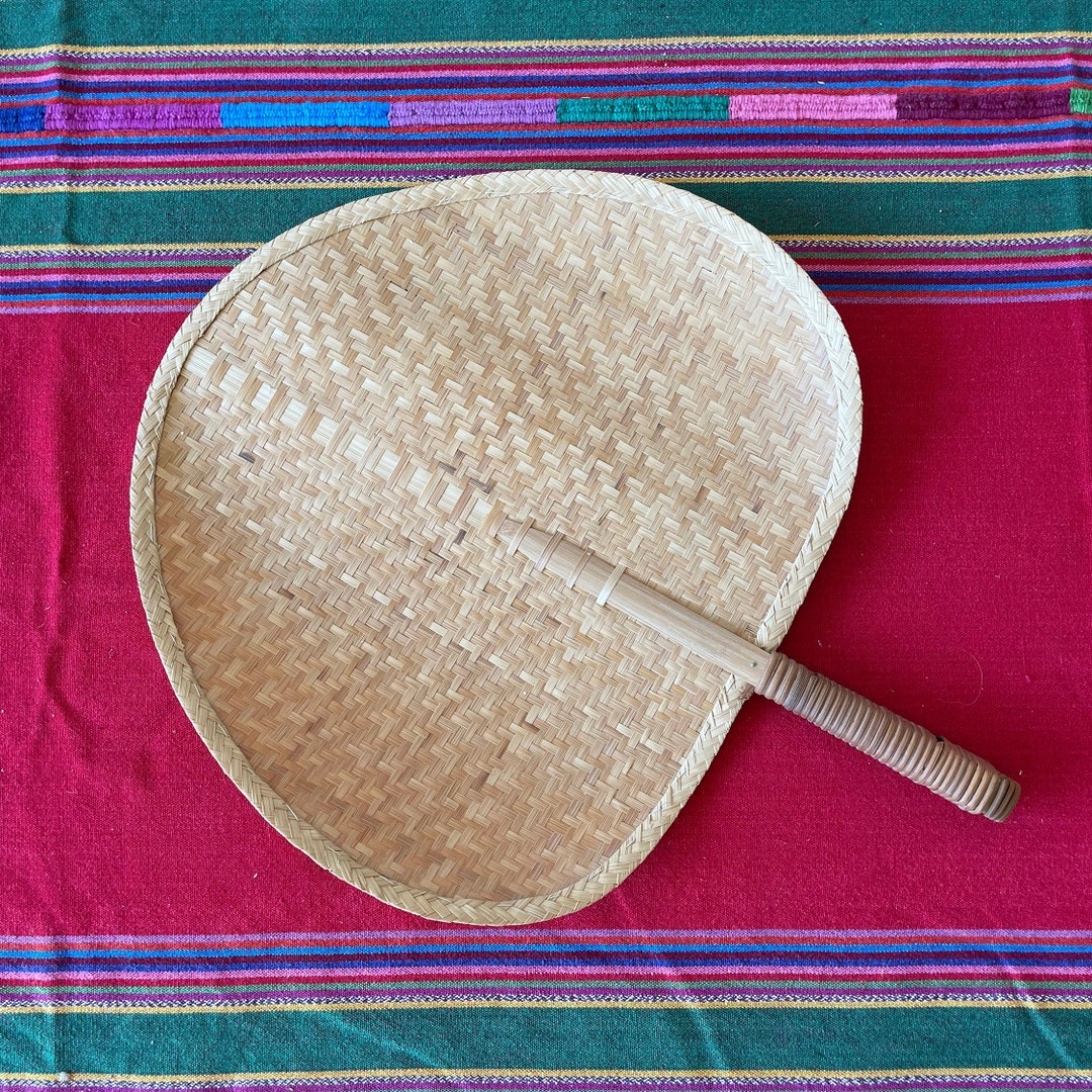Vintage Woven Bamboo and Rattan Spade Shaped Fan - Etsy
