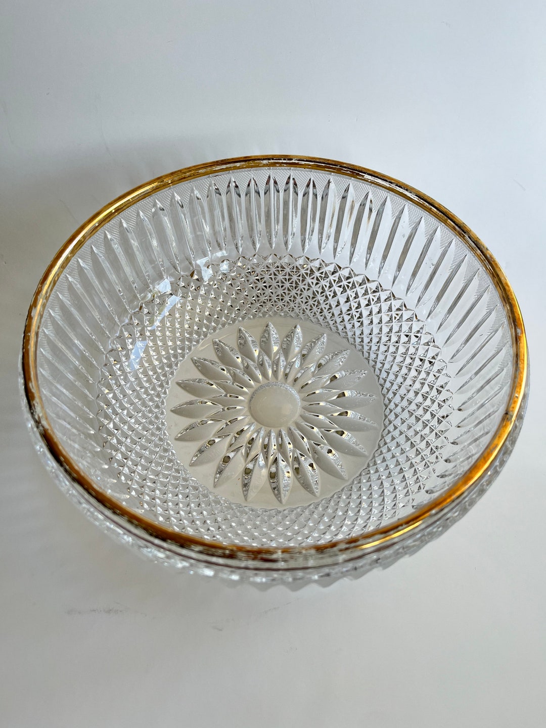 Vintage Cut Crystal Sunflower Serving or Centerpiece Bowl With Gold ...