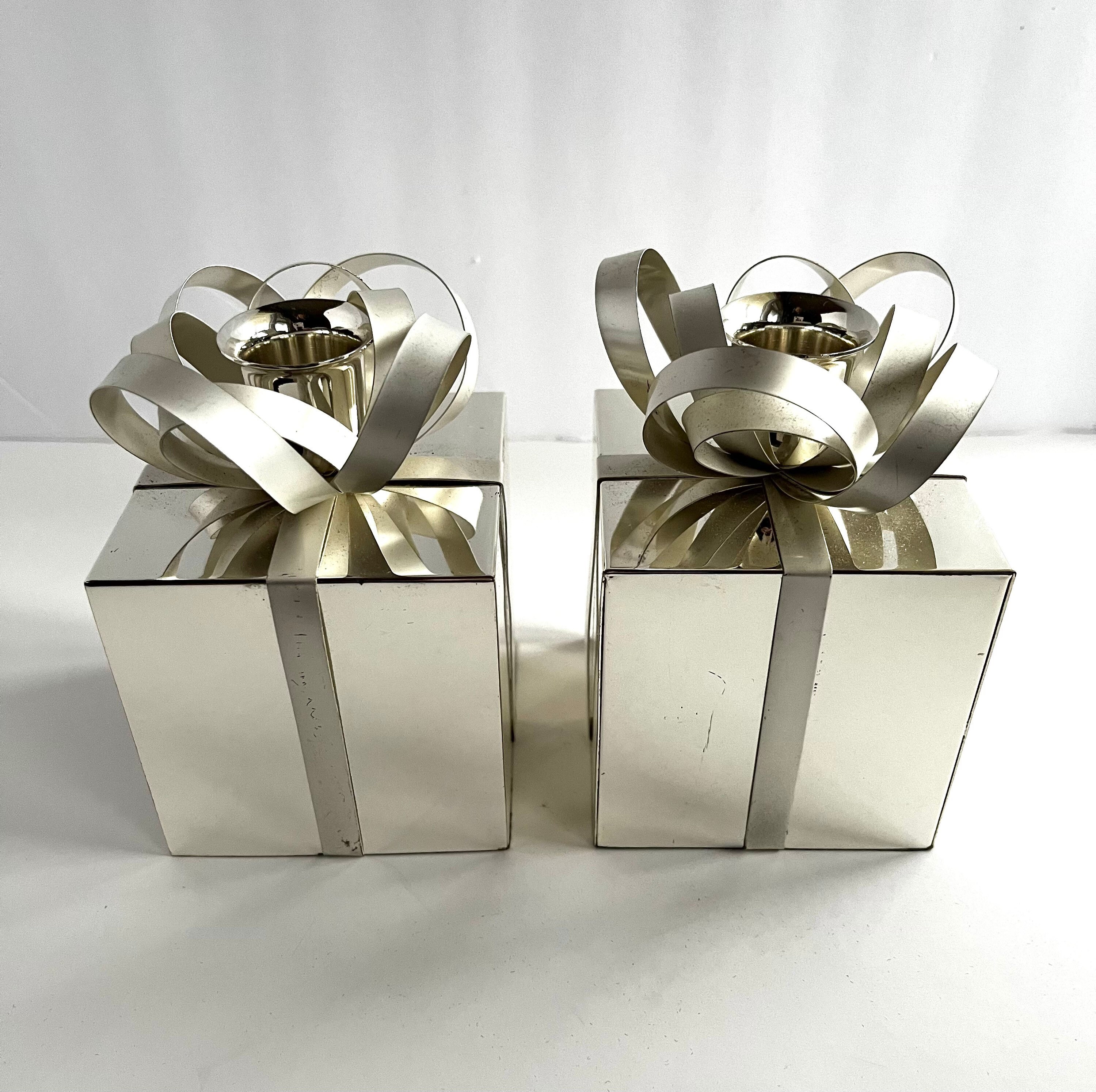 Vintage Silver Metal Ribbon Gift Box Candleholders - Etsy
