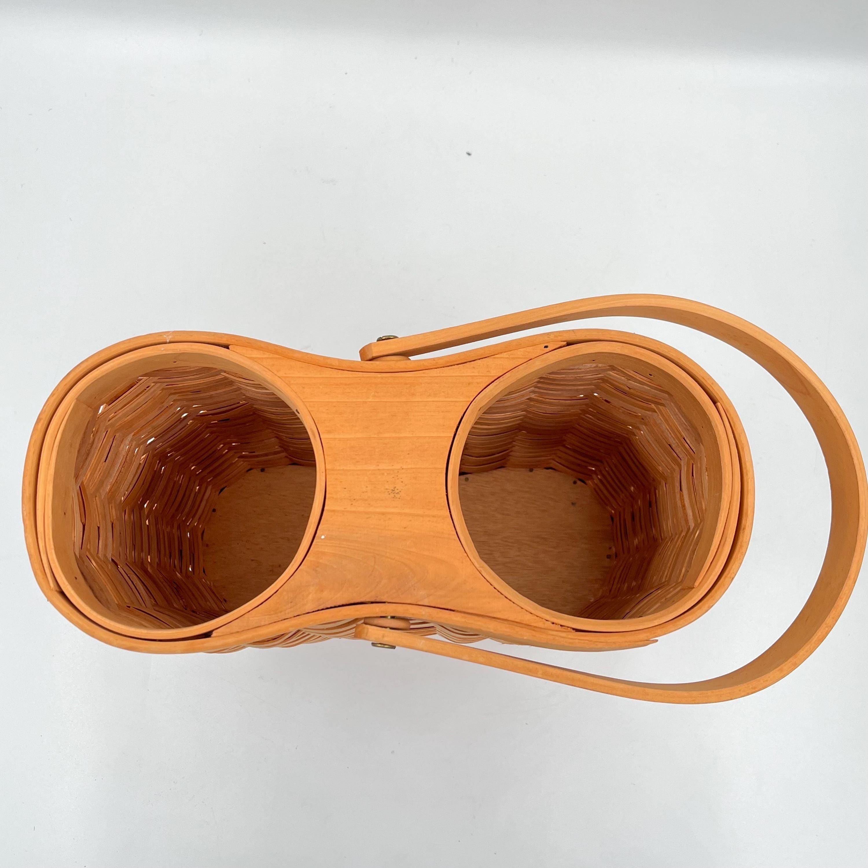 Vintage Splint Wood Wicker Double Wine Bottle Basket Holder - Etsy
