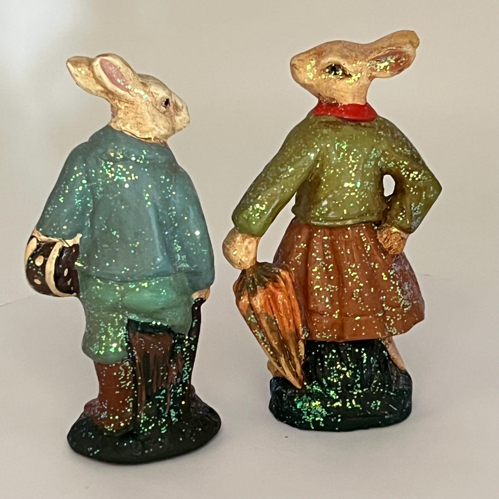 Vintage Victorian Glitter Bunny Rabbit Couple Figurines - Etsy