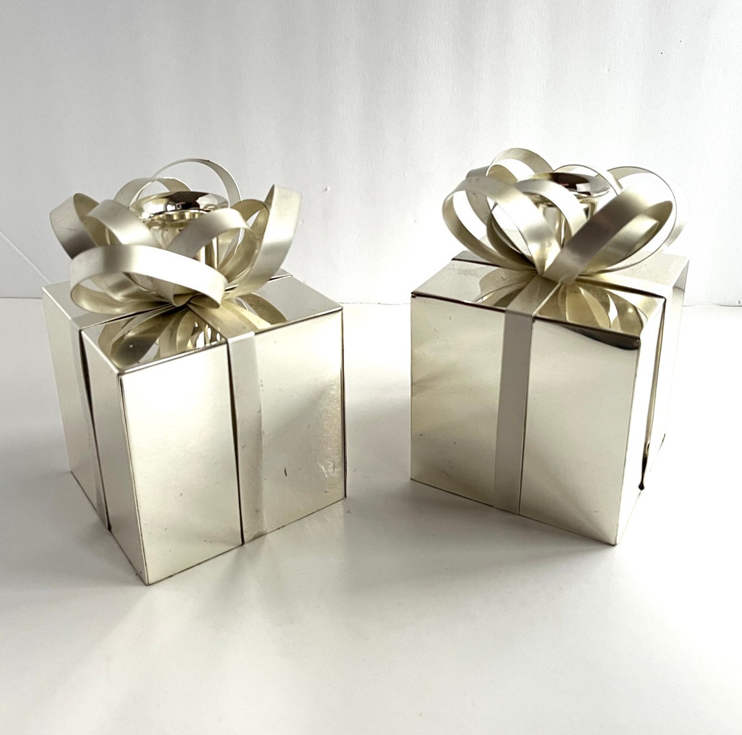 Vintage Silver Metal Ribbon Gift Box Candleholders - Etsy