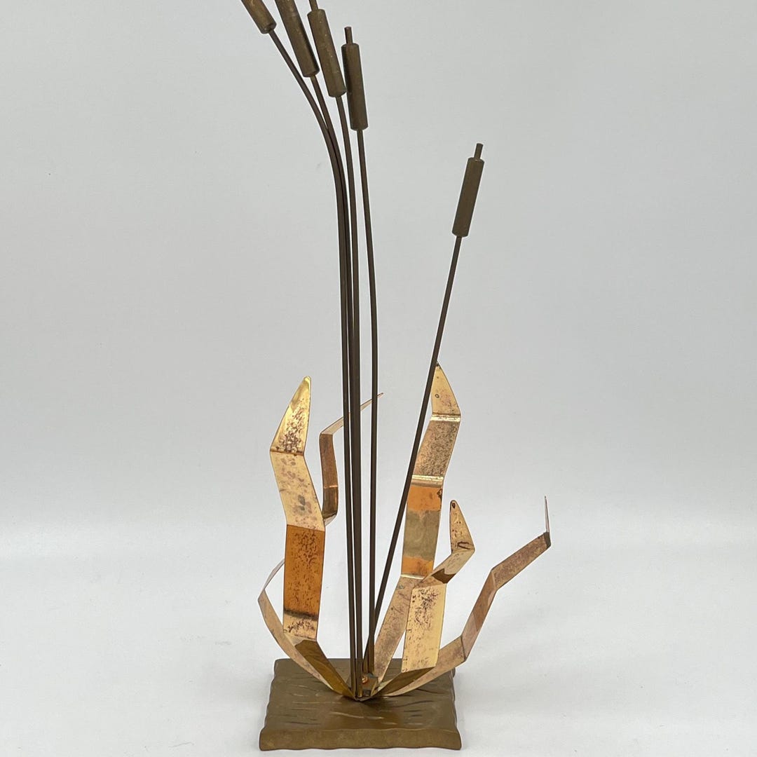 Mid-century Modern Brutalist Curtis Jere Style Brass Cattails Sculpture ...