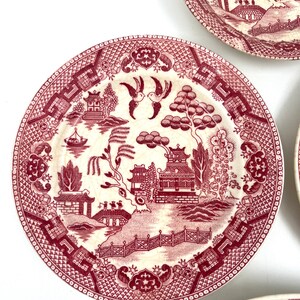 1930s Vintage Pink Red Willow Plate Set Instant Plate Wall Collection ...