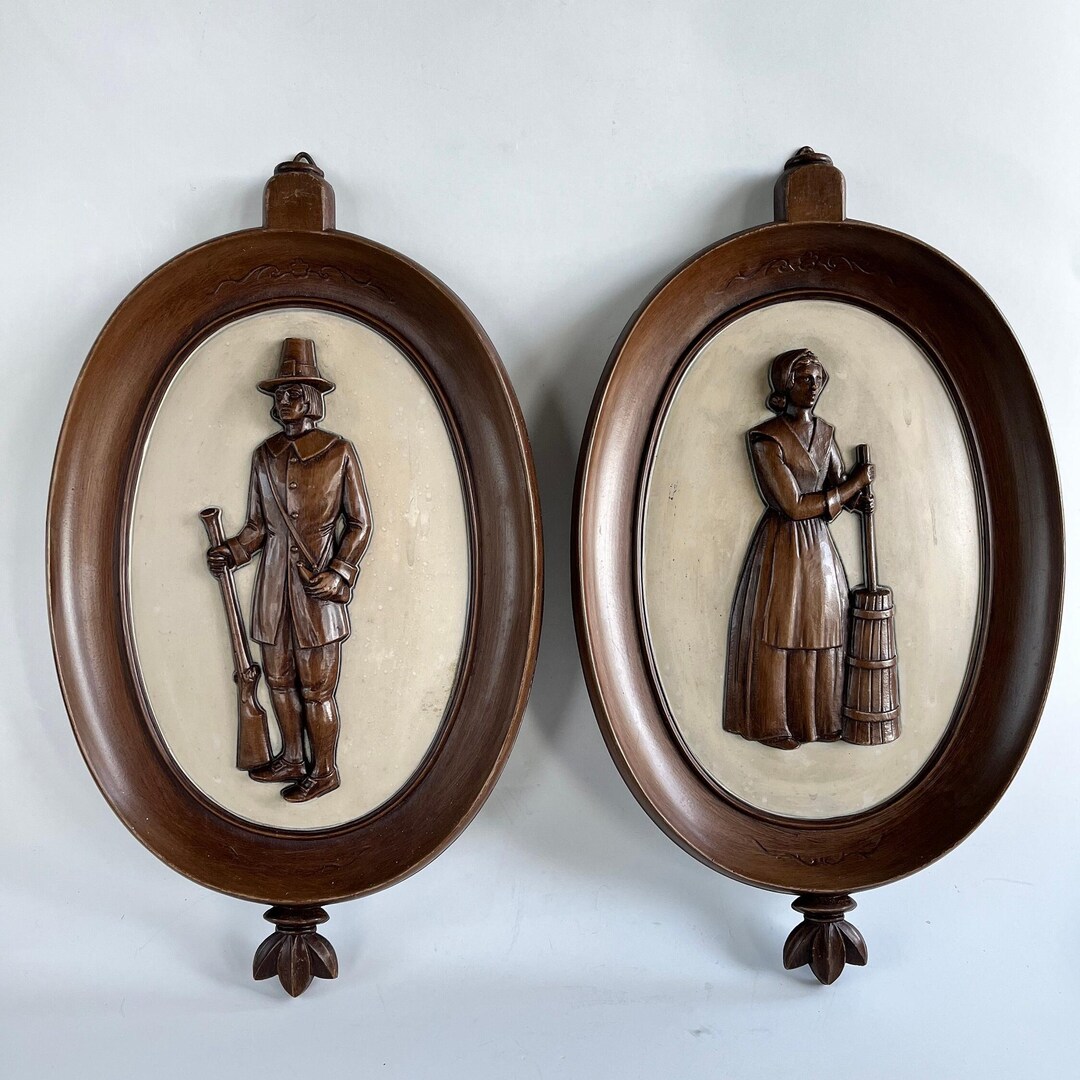 1960s Vintage Syroco Pilgrim Colonial Americana Plaques - Etsy
