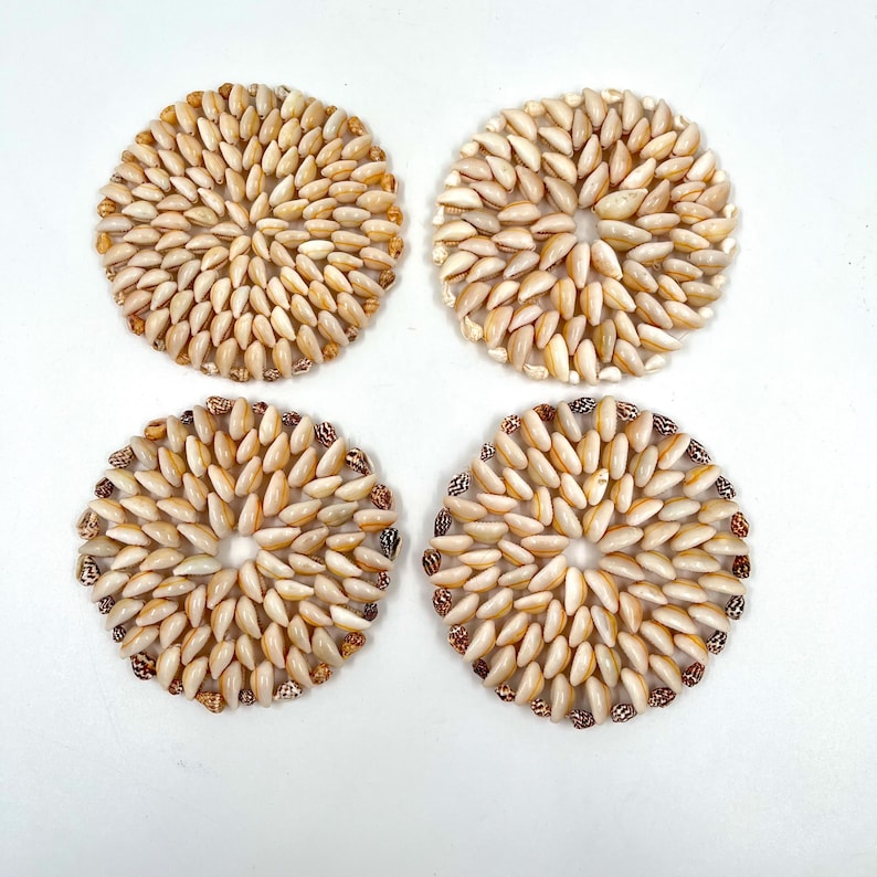 Vintage Set of 4 Cowrie Shell Coasters Sea Shell Coasters Coastal Decor ...