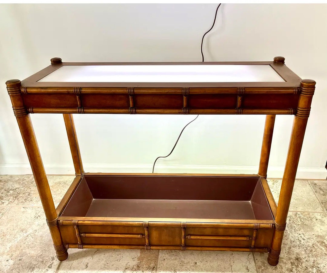 1970s Drexel Faux Bamboo Lighted Console Table W Metal Planter-shipping ...