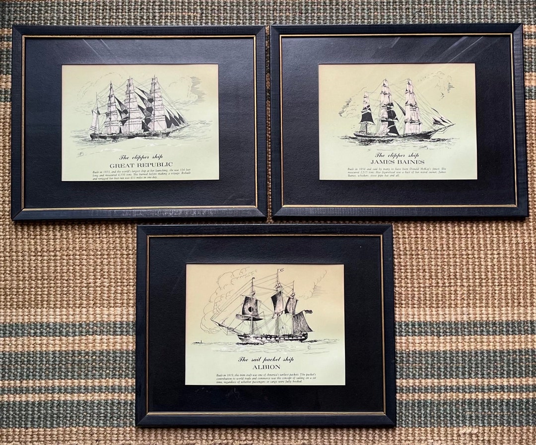 Vintage 1968 Framed Sailing Ship Lithograph: Nautical Wall Art - Etsy