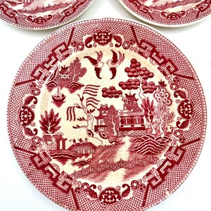 1930s Vintage Pink Red Willow Plate Set Instant Plate Wall Collection ...